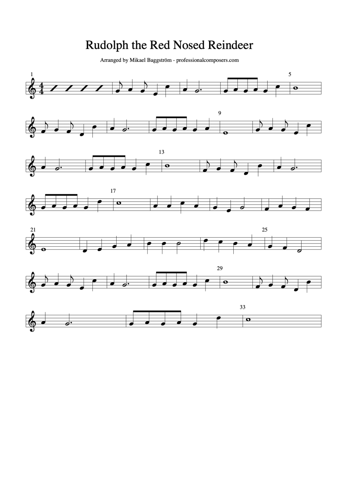 Rudolph the Red Nosed Reindeer (Free Sheet Music) – Professional Composers